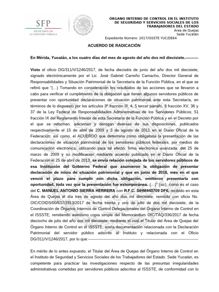 ACUERDO RADICACION DE64 (Inicio Extemp.) | PDF | Gobierno | México