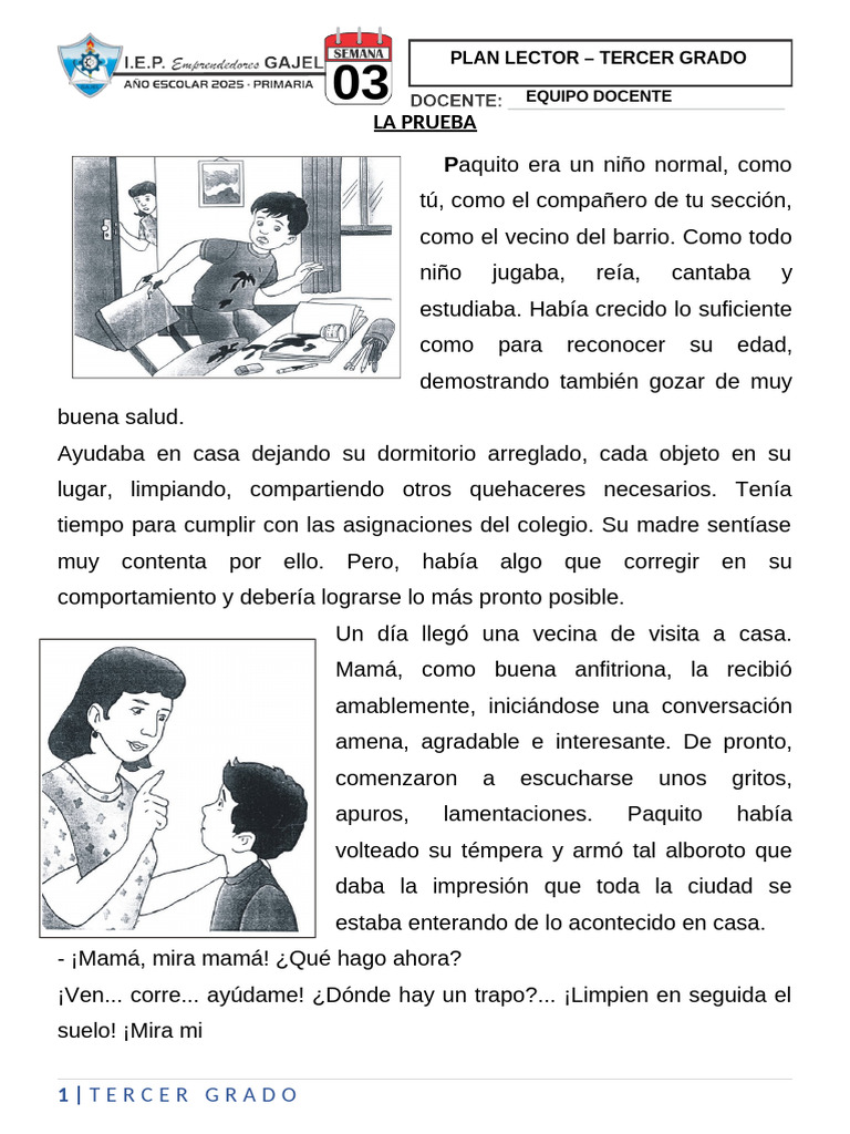 Ficha 3er PLAN LECTOR - Semana 3 | PDF