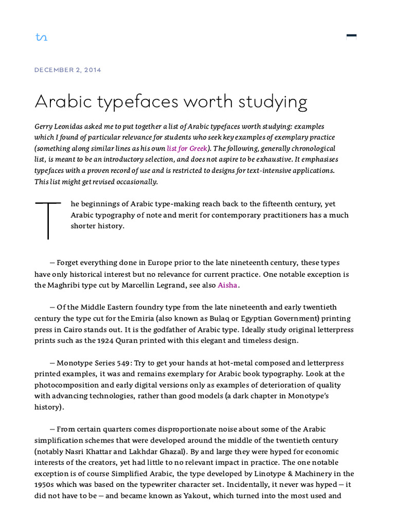 Arabic Typefaces Worth Studying - Titus Nemeth - Tntypography | PDF | Typefaces | Written ...