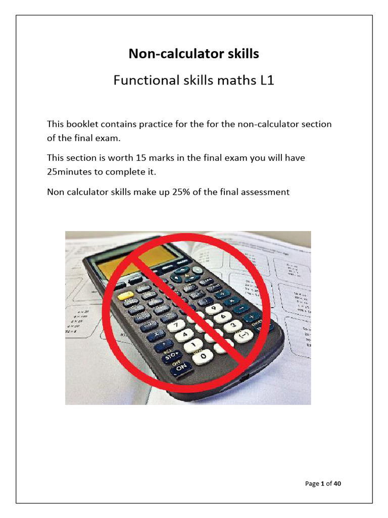 Non-Calculator Maths Skills Practice | PDF | Numbers | Percentage