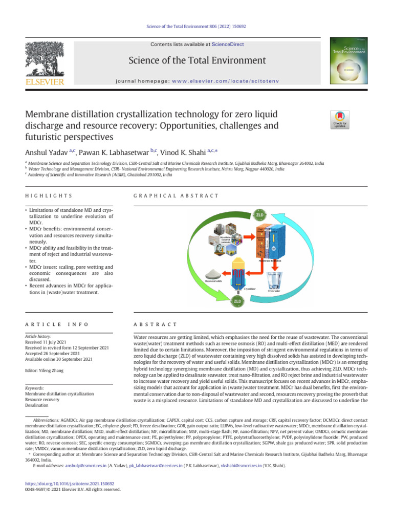 Membrane Crystallization for ZLD in Anodizing | PDF | Membrane ...