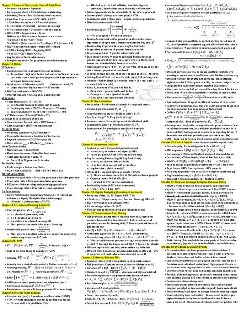 Kelly's Finance Cheat Sheet V6 | PDF | Bonds (Finance) | Yield (Finance)
