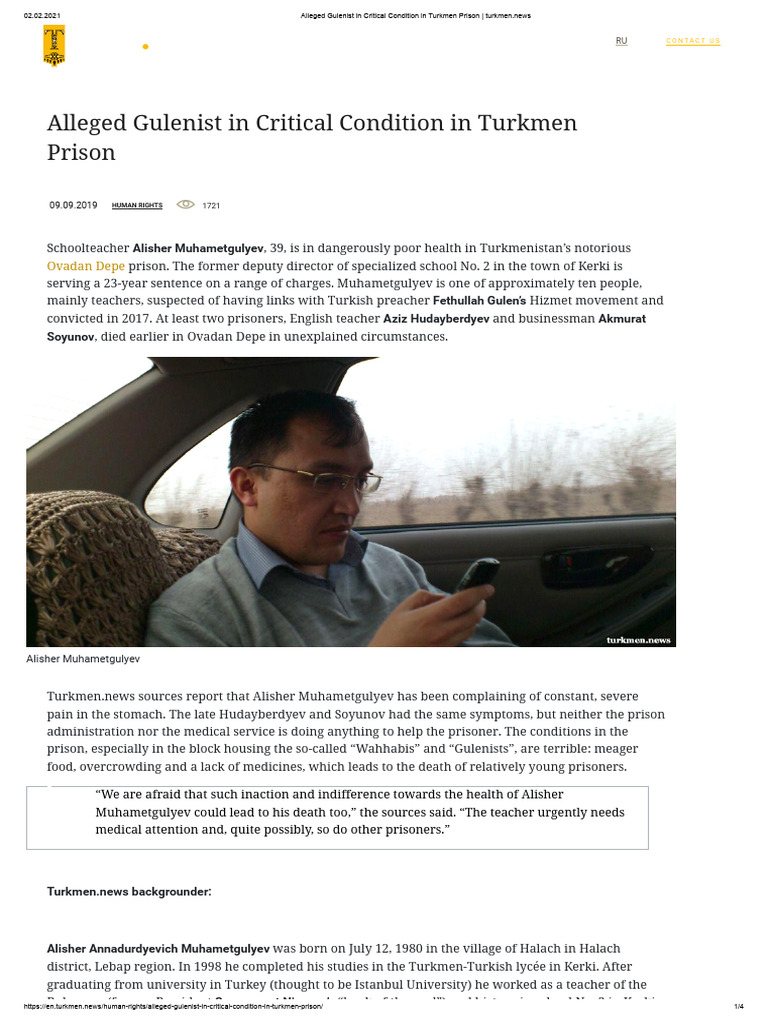 Alleged Gulenist in Critical Condition in Turkmen Prison - Turkmen ...