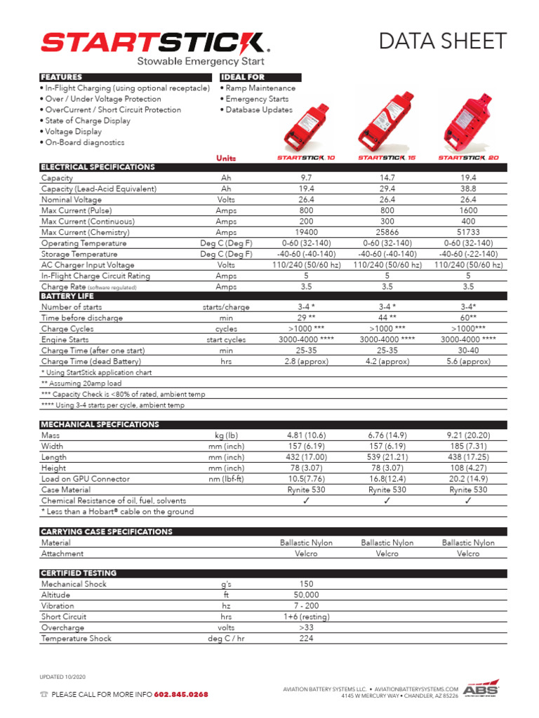StarStick Aviation Battery Specifications | PDF | Battery Charger ...