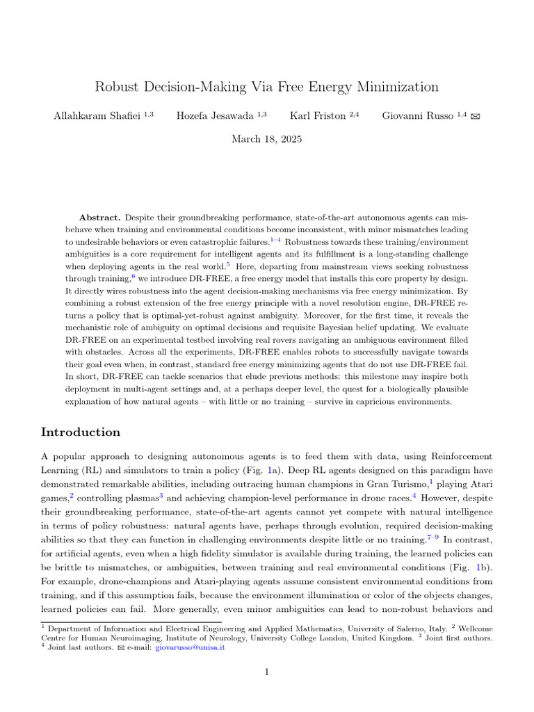 Robust Decision-Making Via Free Energy Minimization | PDF | Mathematical Optimization | Policy