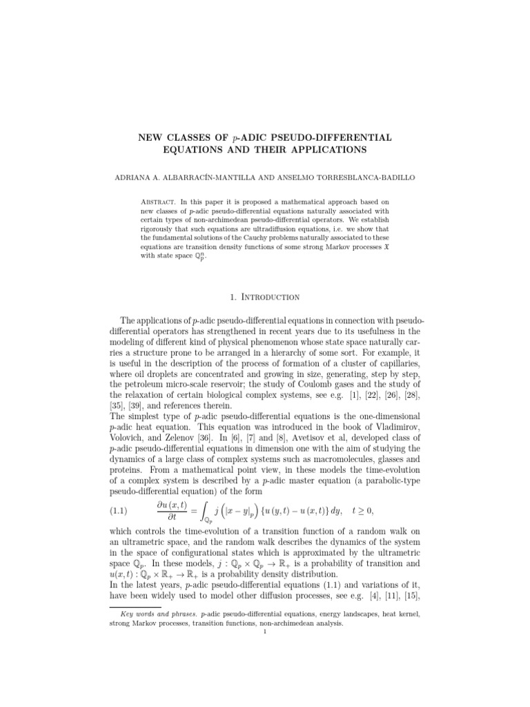 P Adic Pseudo Differential Equations Adriana Anselmo | PDF | Mathematics | Mathematical Concepts