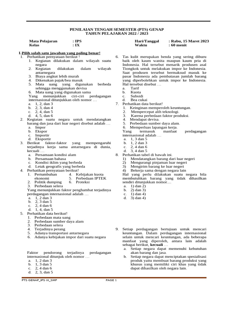 Pts Genap Kelas 9. | PDF