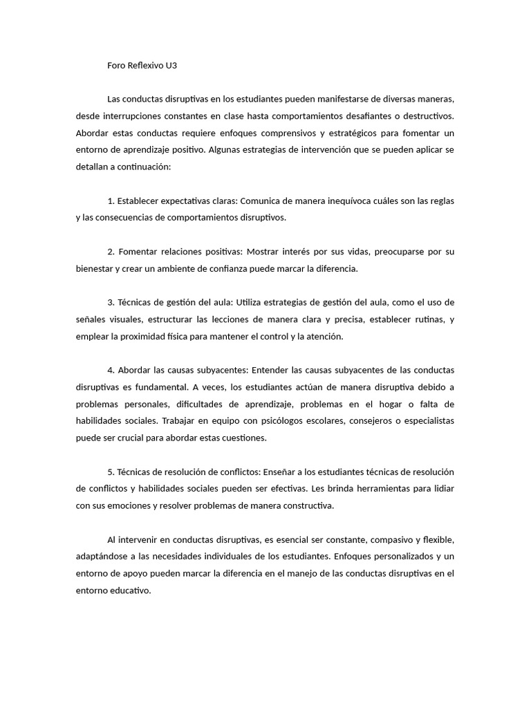 Foro Reflexivo U3 | PDF