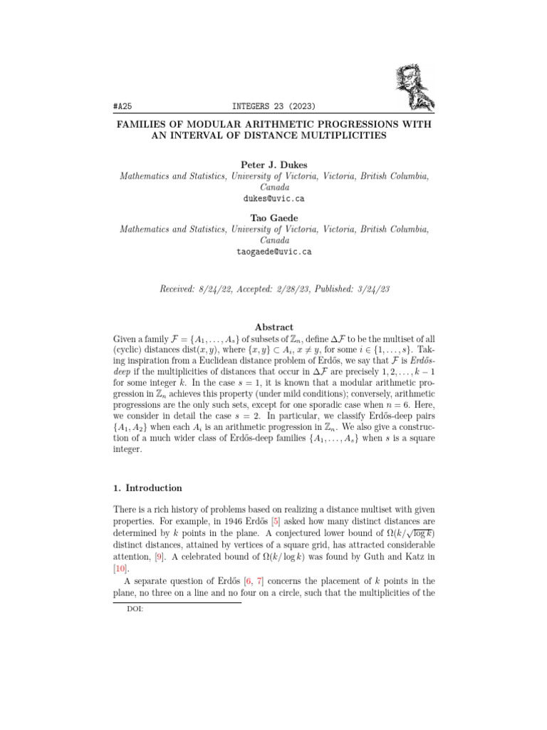 FAMILIES OF MODULAR ARITHMETIC PROGRESSIONS (1) | PDF | Integer | Arithmetic