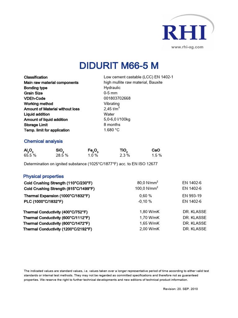 Low Cement Castable Specifications | PDF | Chemistry | Materials