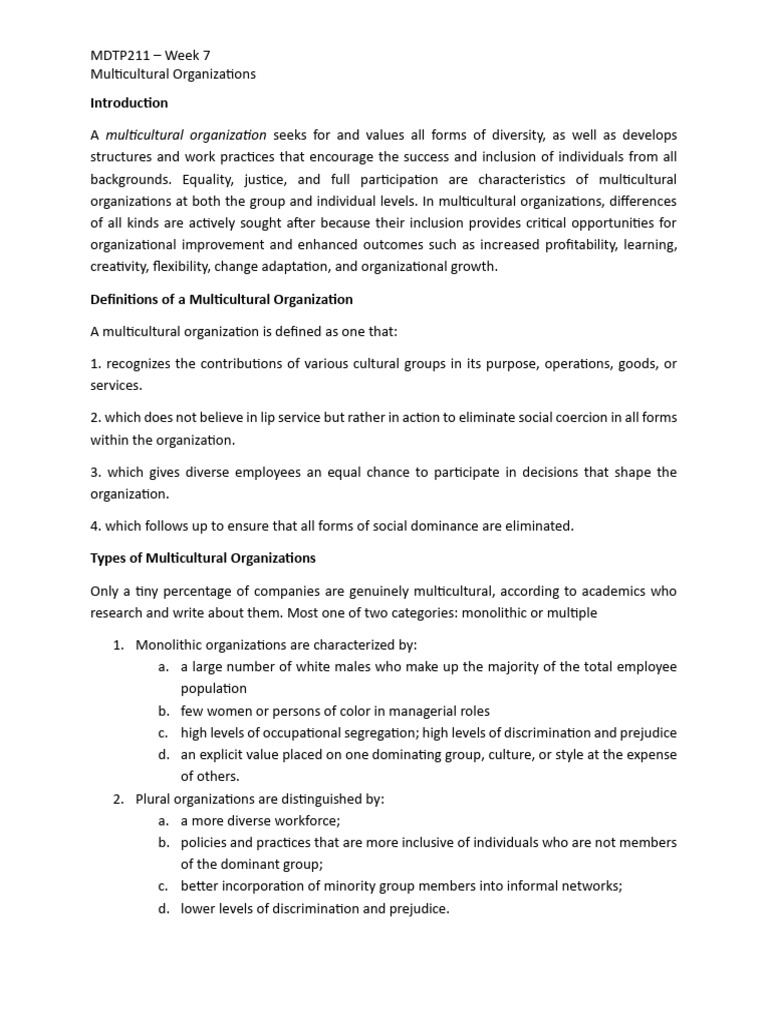 CH 4 - Multicultural Organizations | PDF | Multiculturalism | Behavioural Sciences
