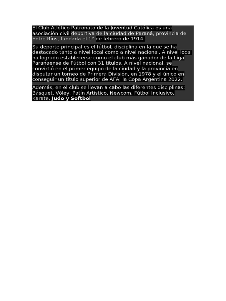 Club Patronato: Historia y Logros Deportivos | PDF