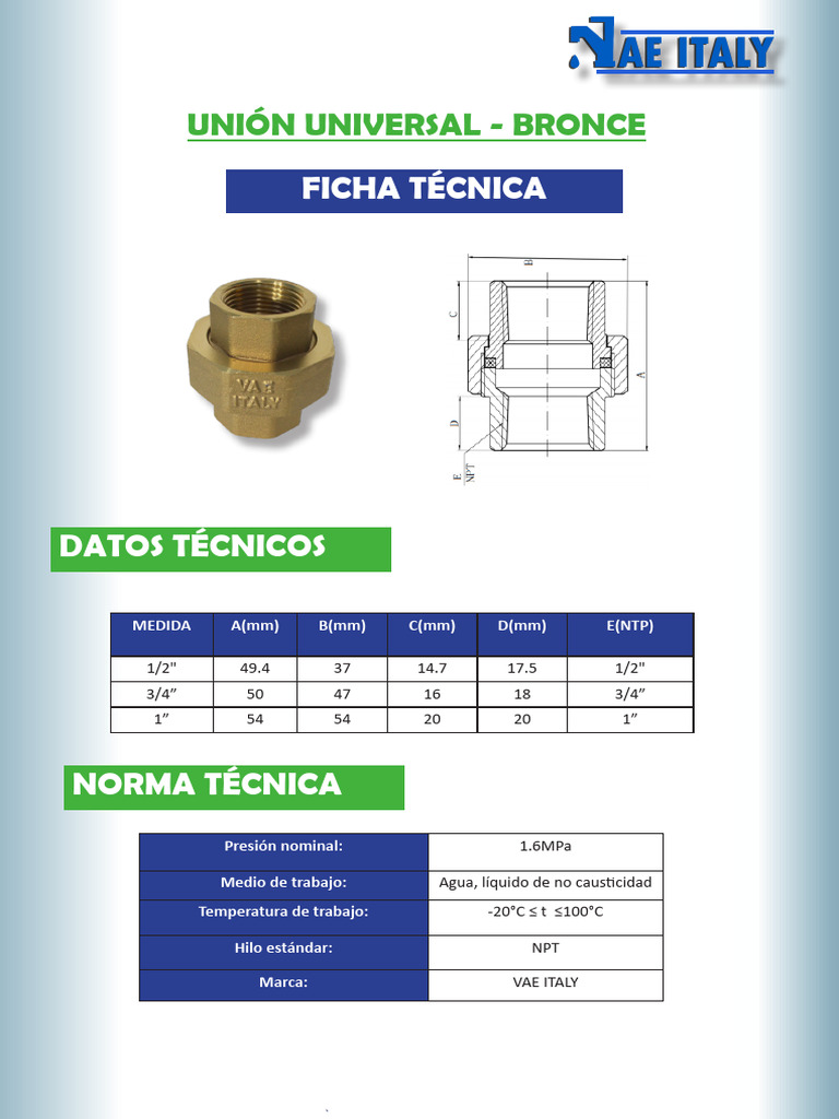 Unión Universal de Bronce 1/2" a 1" | PDF
