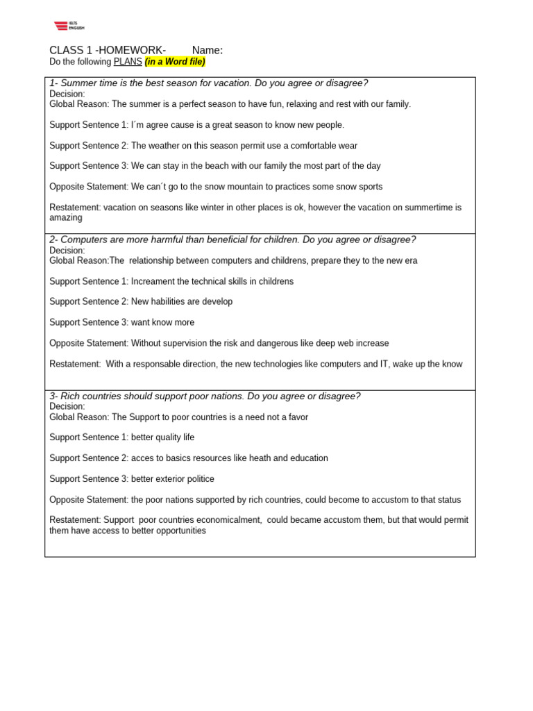 5-Class 1 Homework | PDF