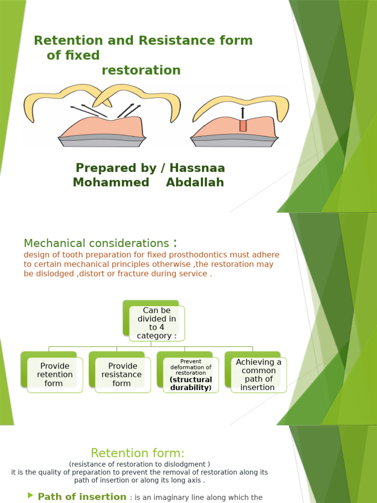 Retention and Resistance Form of Fixed Restoration | PDF | Dentistry ...