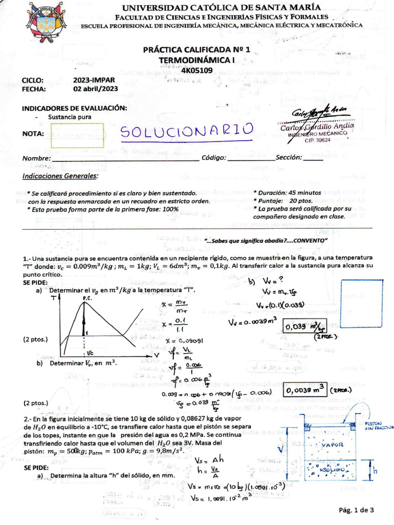SOLUCIONARIO - PRÁCTICA CALIFICADA N°1 - | PDF