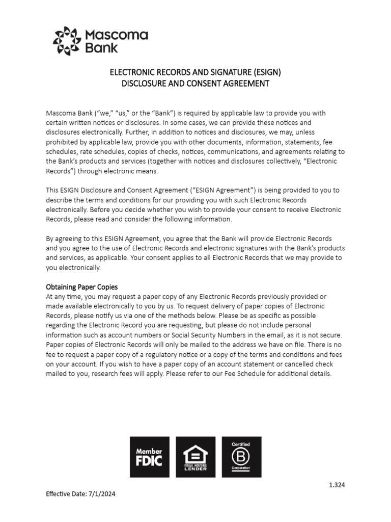 Electronic Records and Signature (ESign) Disclosure and Consent ...