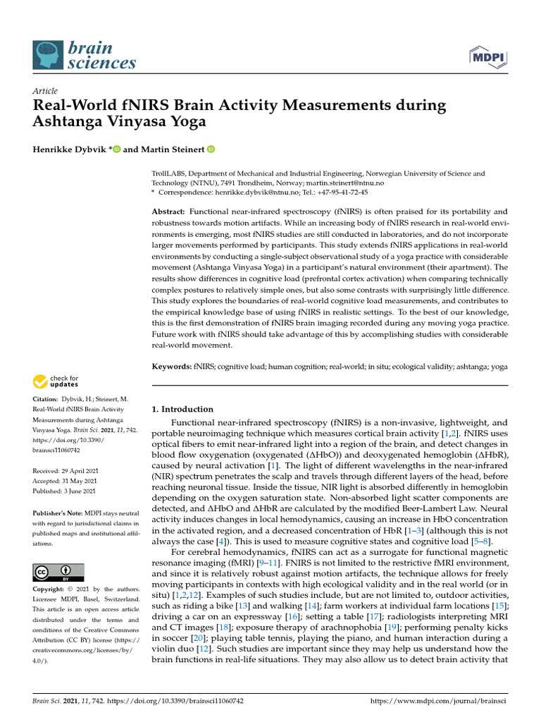 Real-World fNIRS Brain Activity Measurements During Ashtanga Vinyasa Yoga | PDF | Executive ...