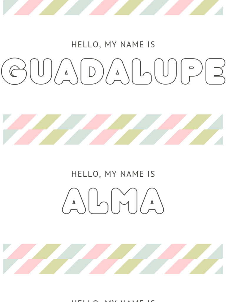 White With Pastel Stripe Borders Name Tag | PDF