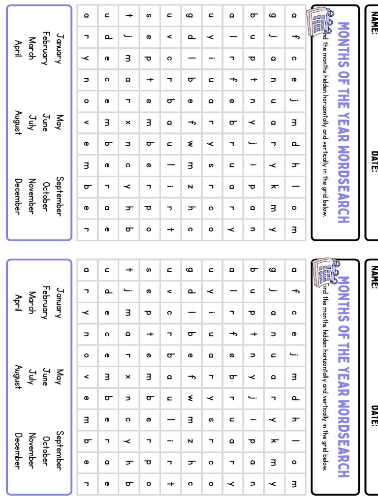 Months of the Year Word Search | PDF | Word Puzzles | Puzzles