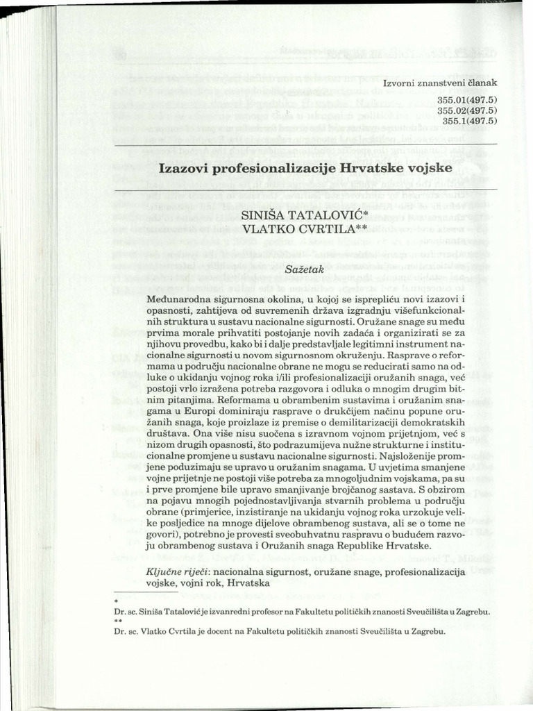Izazovi Profesionalizacije Hrvatske Vojske | PDF