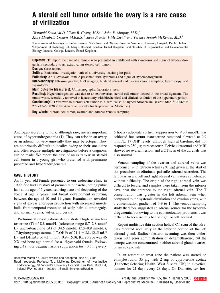 A Steroid Cell Tumor Outside The Ovary Is A Rare C | PDF | Vein ...