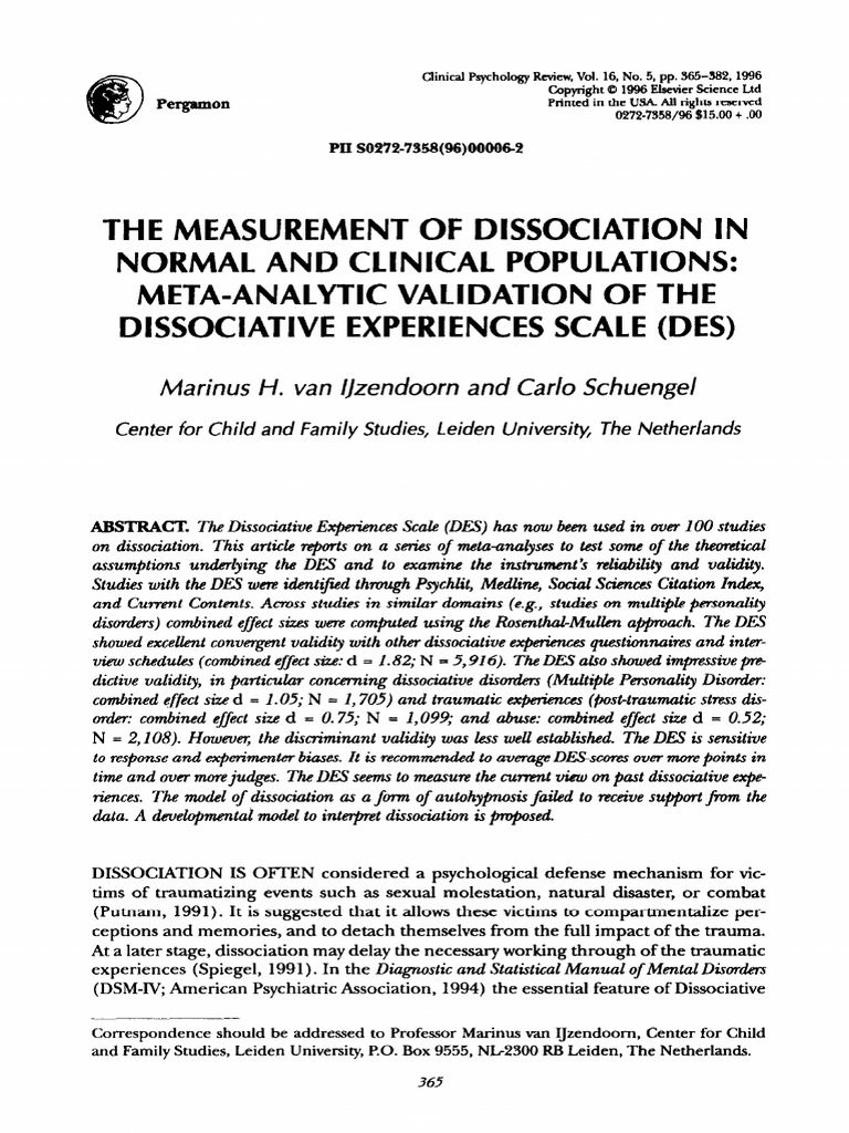 Meta-Analysis of Dissociative Experiences Scale | PDF | Dissociation ...