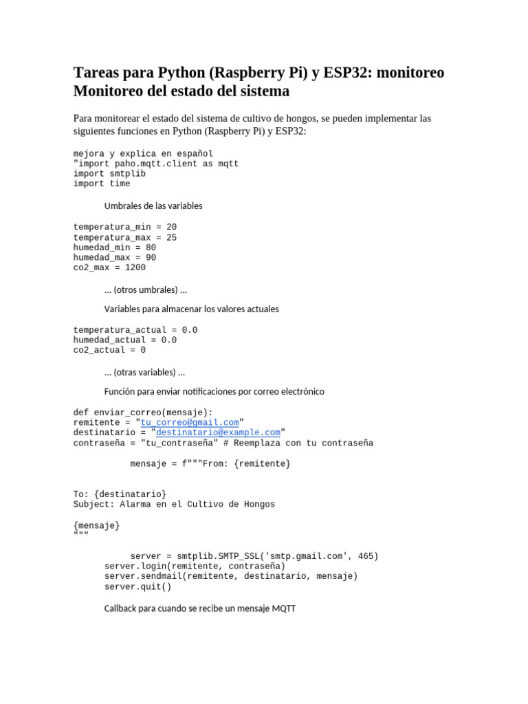 Tareas para Python Raspberry Pi y ESP32 Monitoreo Del Estado Del Sistema | PDF | Informática ...