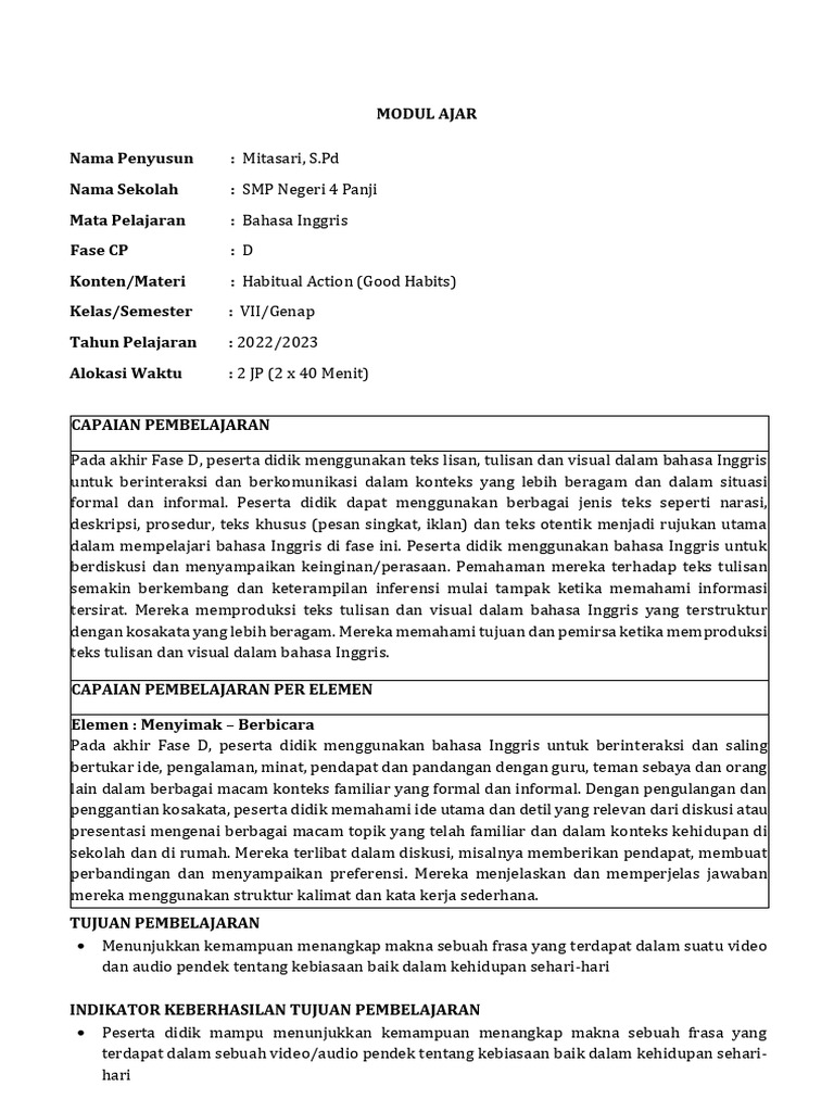 UTS Modul Ajar SEL_Mitasari | PDF