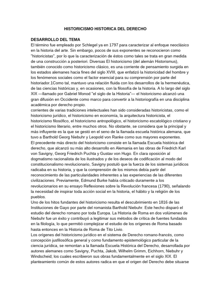 Historicismo Jurídico y su Evolución | PDF | Educación en artes liberales