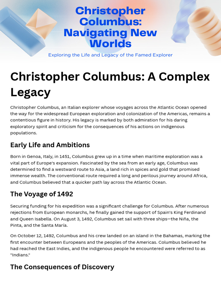 Christopher Columbus A Complex Legacy | PDF | Christopher Columbus ...