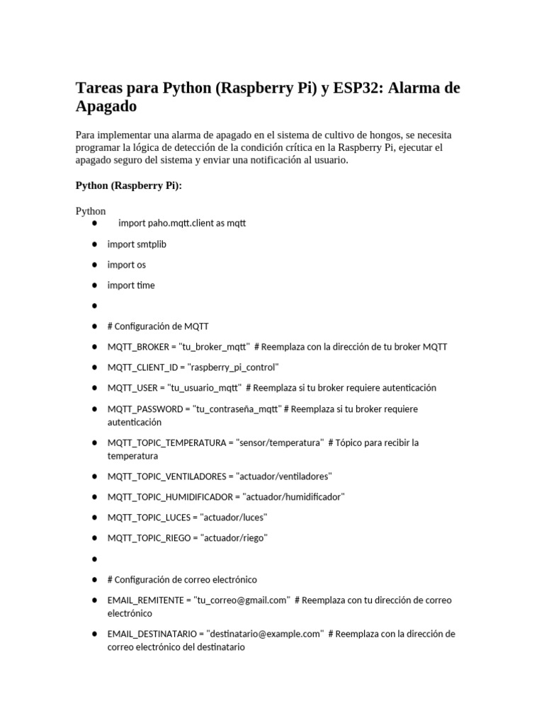 Tareas para Python Raspberry Pi y ESP32 Alarma de Apagado | PDF ...