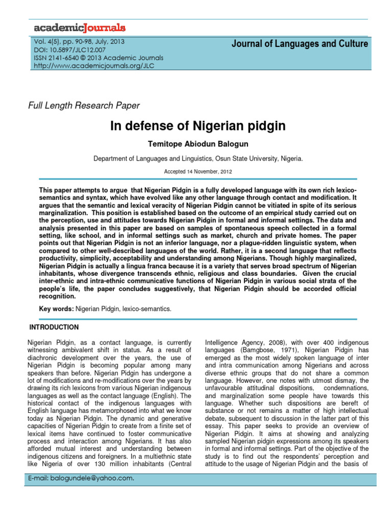 Defending Nigerian Pidgin Language | PDF | English Language | Nigeria