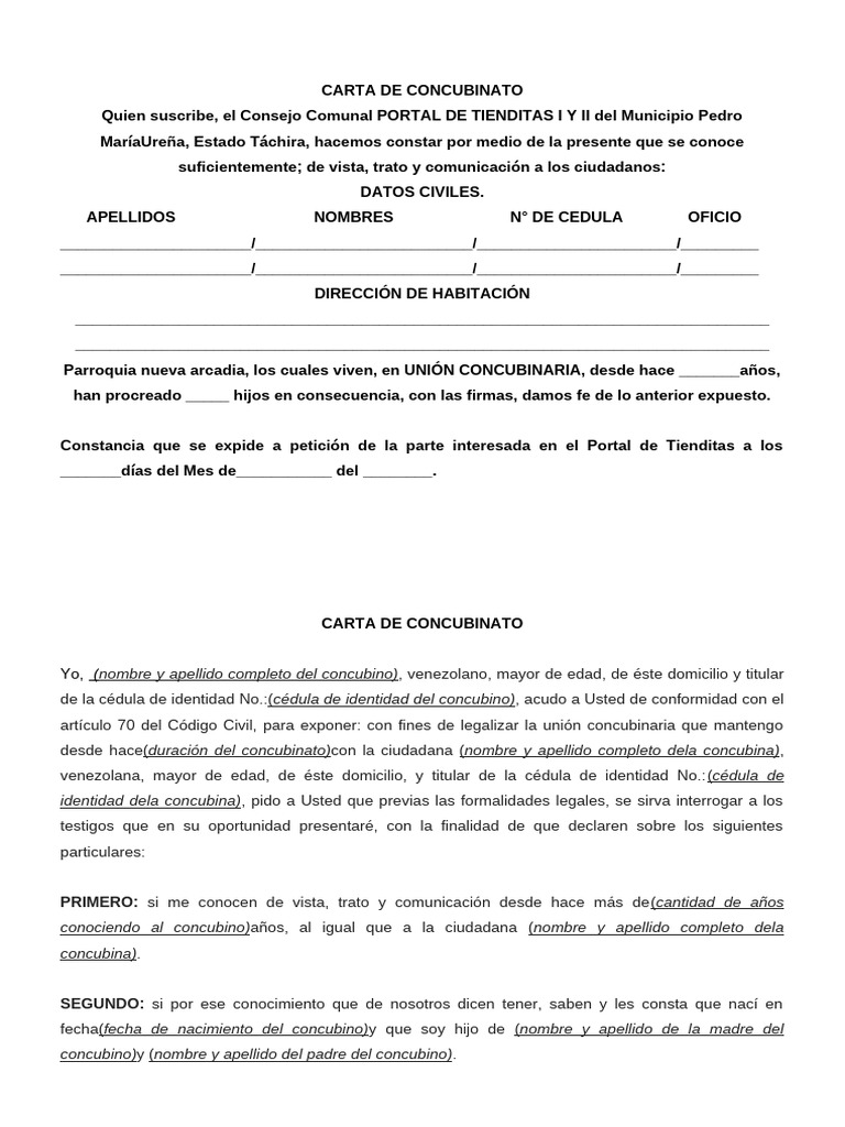 Carta de Concubinato | PDF | Instituciones sociales