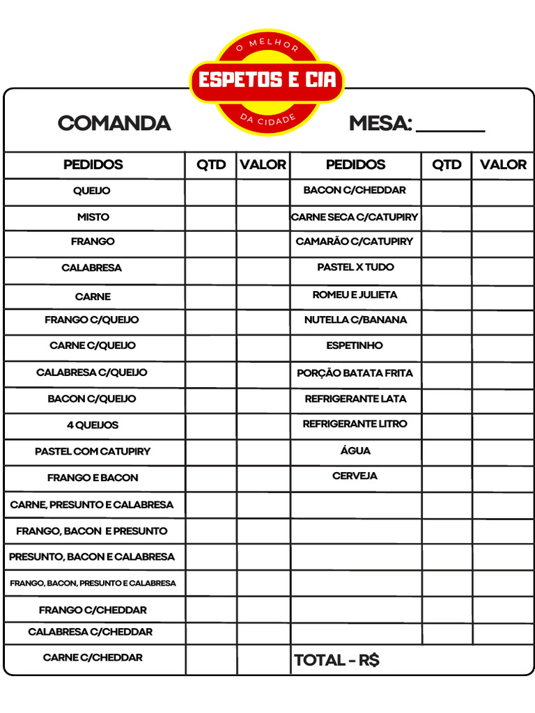 Comanda Espetinho e Cia | PDF