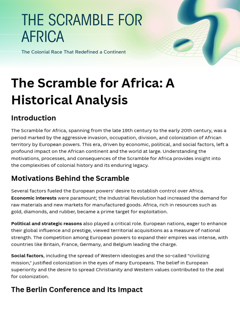 The Scramble For Africa A Historical Analysis | PDF | Africa | Colonialism