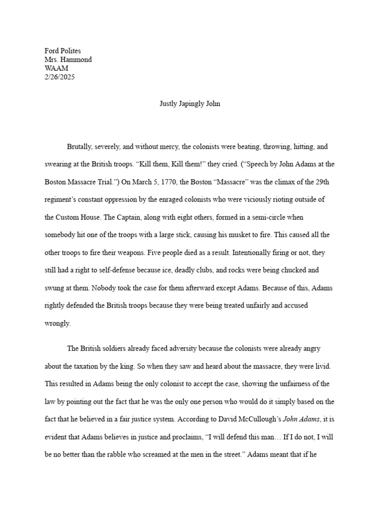 John Adams and the Boston Massacre Trial | PDF