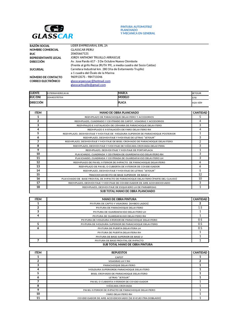 Cotizacion Interamericana Jetour X70 H2X-589 | PDF | Sedanes | Vehículos