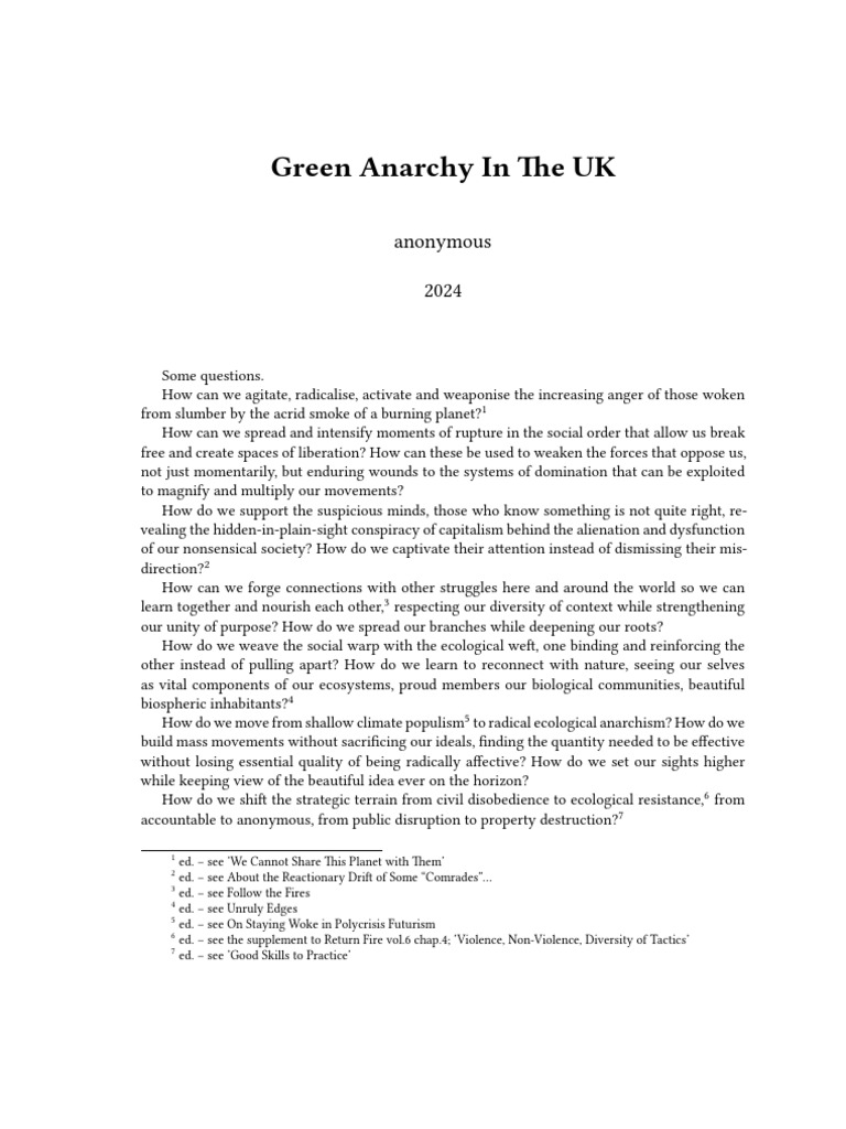 Anonymous Green Anarchy in The Uk | PDF | Anti Capitalism | Anarchism
