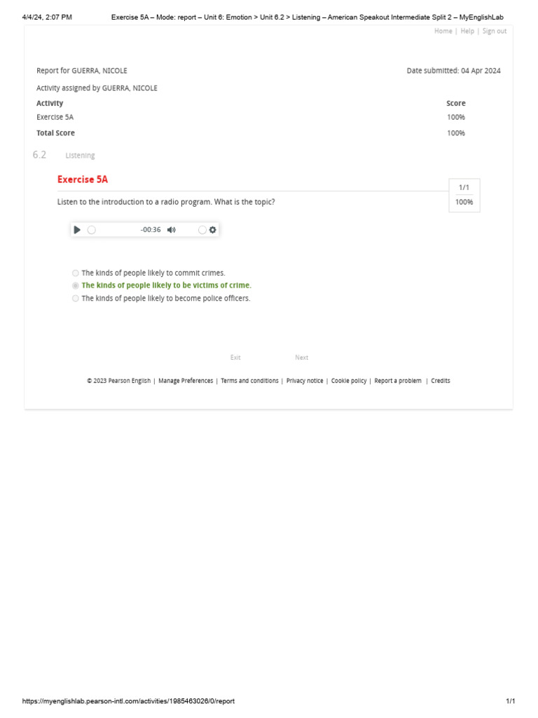 Exercise 5A - Mode - Report - Unit 6 - Emotion - Unit 6.2 - Listening - American Speakout ...