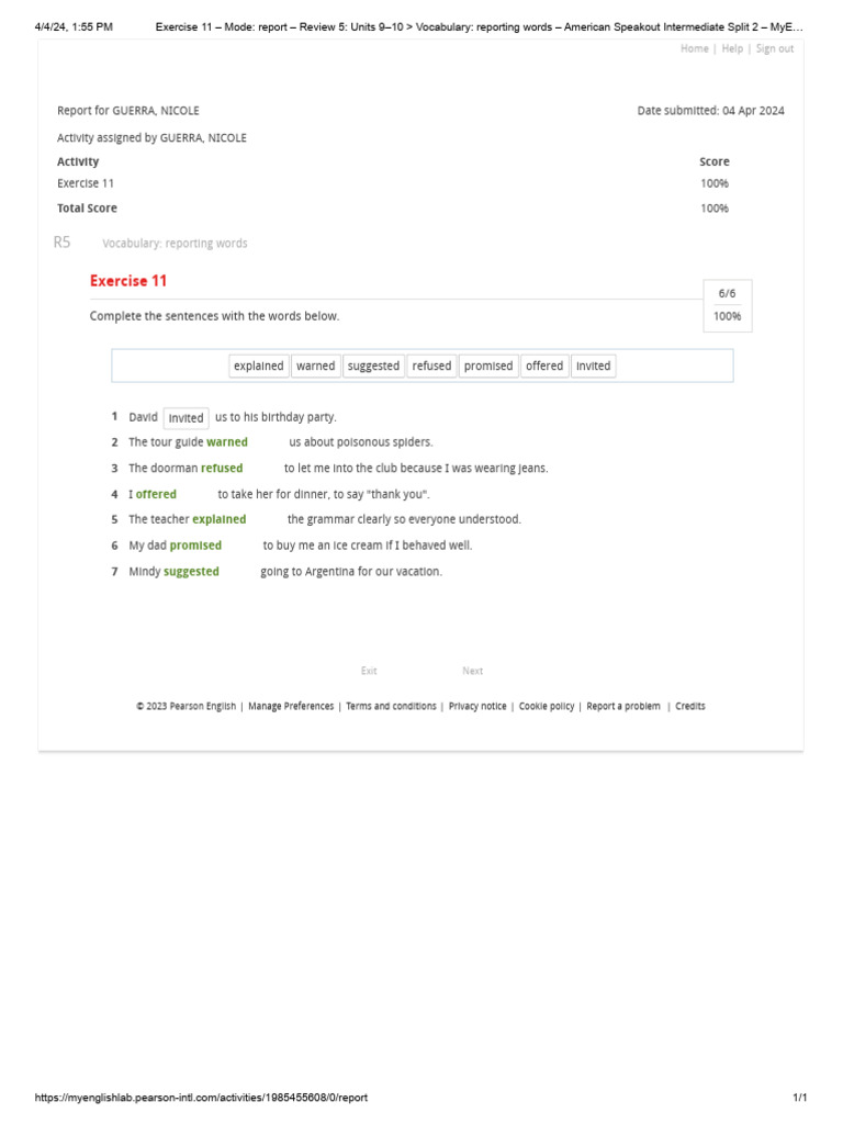 Exercise 11 – Mode_ Report – Review 5_ Units 9–10 _ Vocabulary_ Reporting Words – American ...