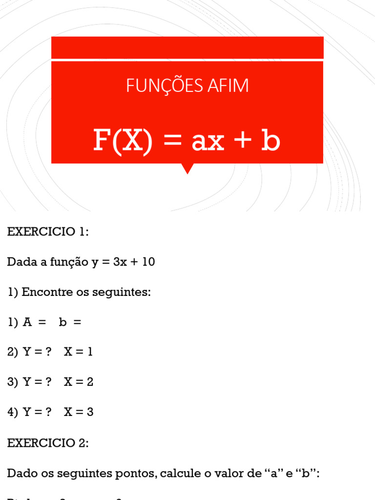 Aula 1 - FUNÇÕES AFIM - Lista de Exercícios | PDF
