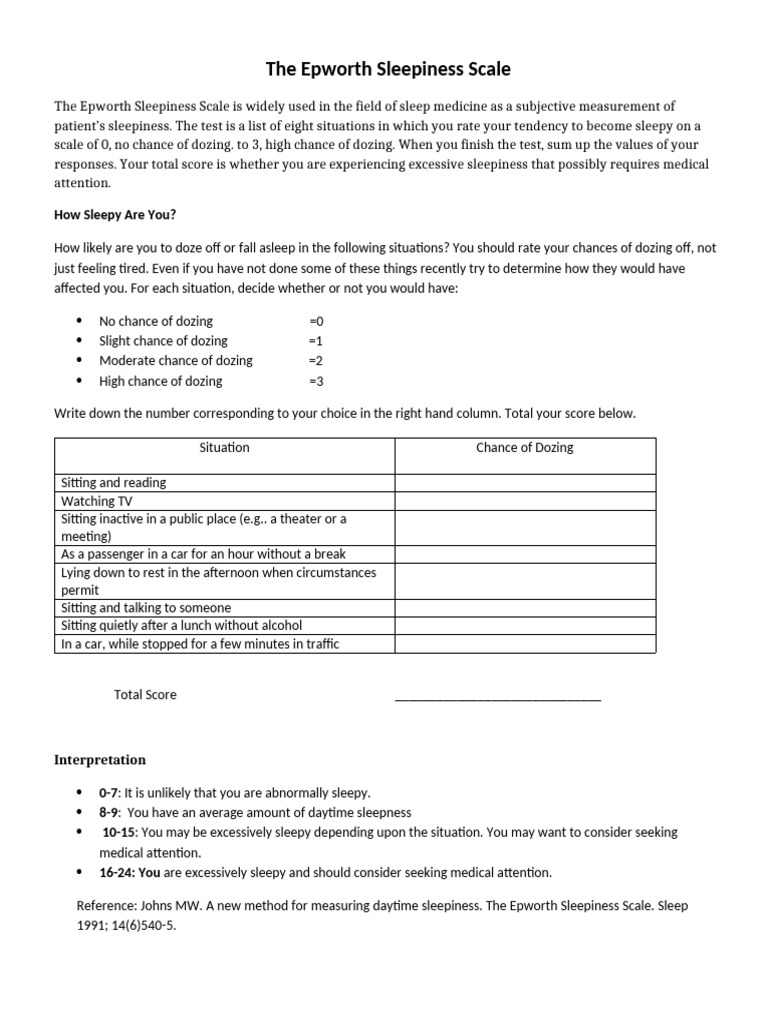 Epworth Sleepiness Scale | PDF