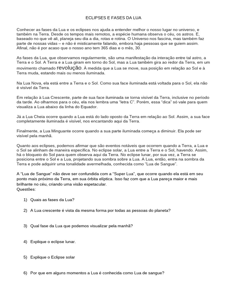 Eclipses e Fases Da Lua | PDF | Lua | Eclipse