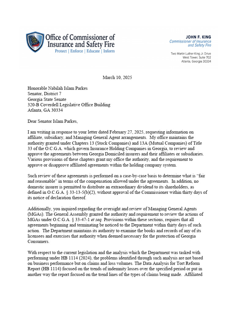 John F. King response to Nabilah Islam-Parkes | PDF | Insurance | Civil Law (Legal System)