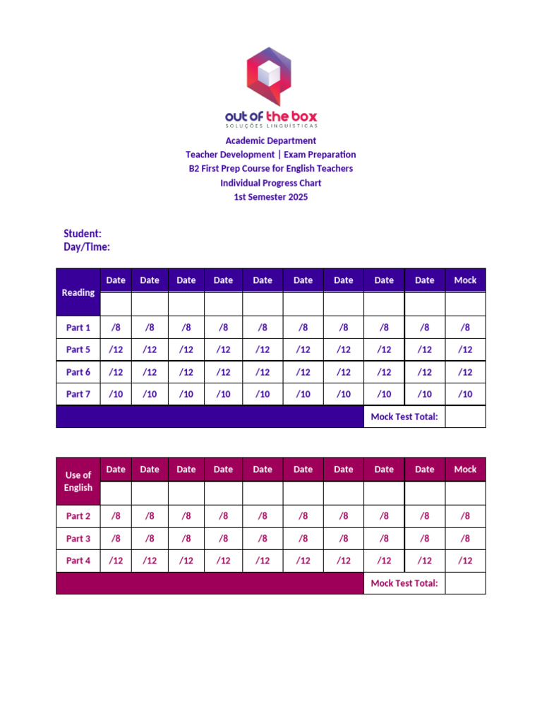 Exam Prep Progress Chart - B2 | PDF | Tests | Qualifications