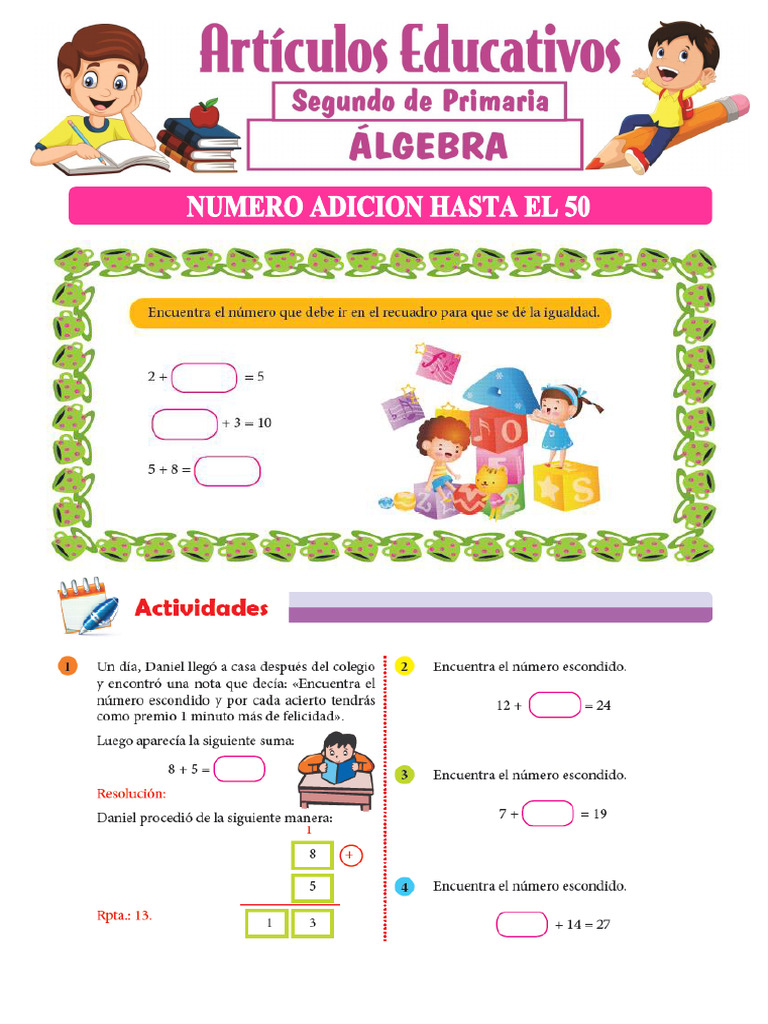 Numero Adicion Hasta El 50 para Segundo de Primaria | PDF
