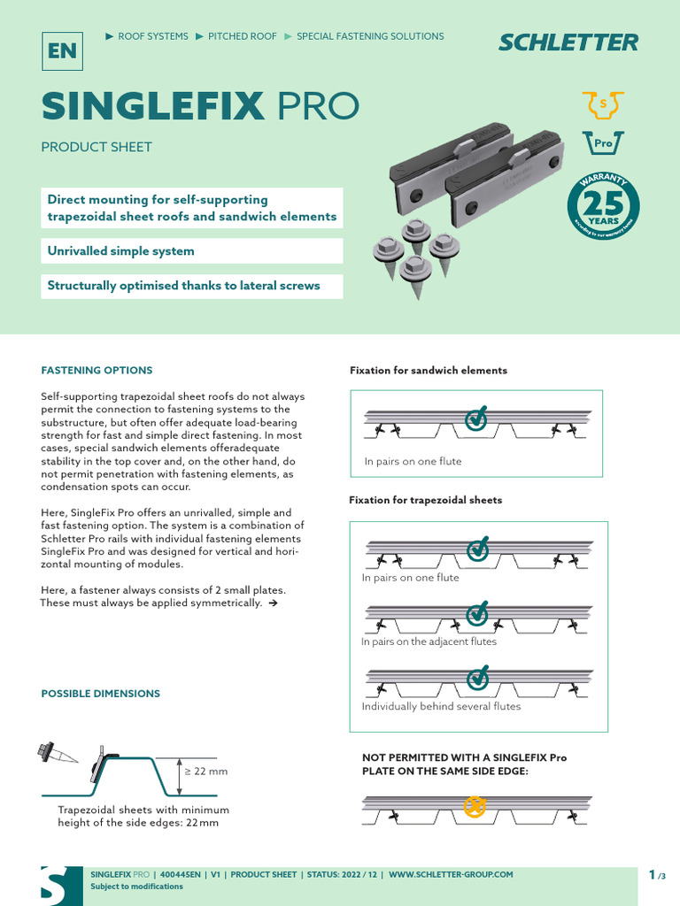 Schletter EN SingleFixPRO ProductSheet | PDF | Mechanical Engineering ...