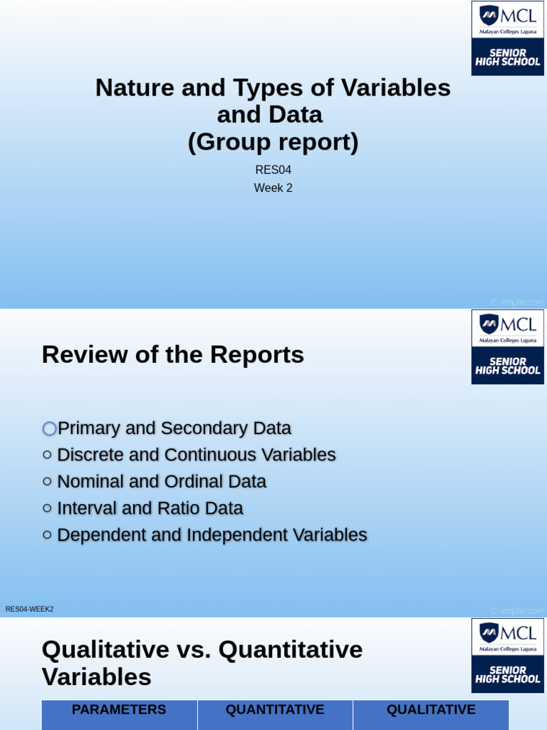 RES04 - Week 2 - Nature and Types of Variables | PDF | Level Of ...