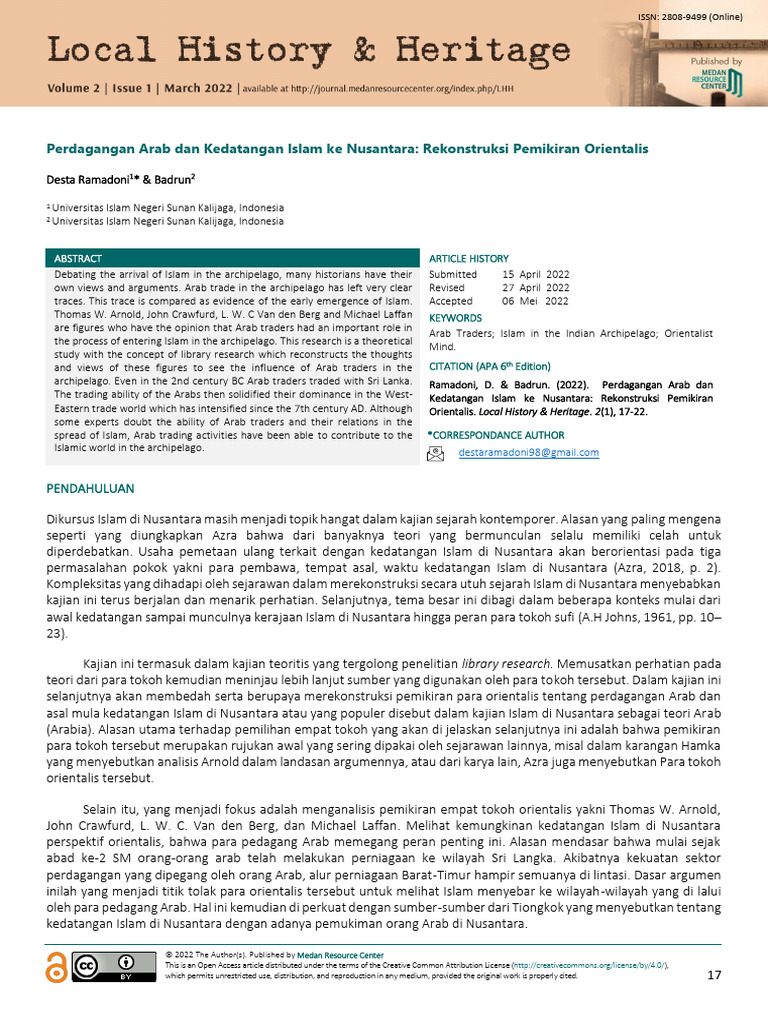 Perdagangan Arab Dan Kedatangan Islam Ke Nusantara - Galley | PDF